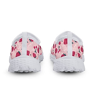 Pinupub Strawberry Print Pink Sneakers Cute Comfortable Casual Sport Tennis Training Shoes for Women Girls