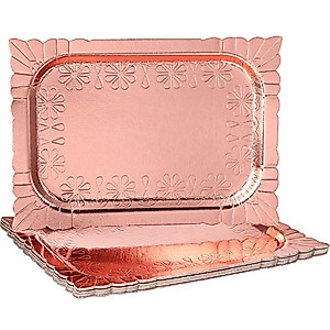 8 Pieces Rose Gold Serving Trays and Platters Disposable Safe Paper Plates for Cake Cupcake Fruit Dessert Display Holder for Wedding Bridal Shower Birthday Party Favors Supplies 9.4 x 13.4 Inch