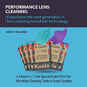 Koala Lens Cleaning Cloth | Japanese Microfiber | Glasses Cleaning Cloths | Eyeglass Lens Cleaner | Eyeglasses, Camera Lens, VR/AR Headset, and Screen Cleaning | Blue & Purple (Pack of 6)