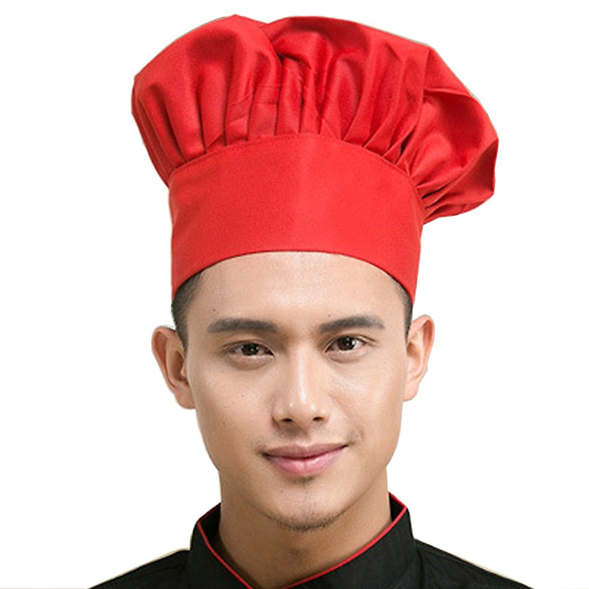 Hyzrz Chef Hat Set of 2 Pack Multicolor Adult Adjustable Elastic Baker Kitchen Cooking Chef Cap (Black and Red)