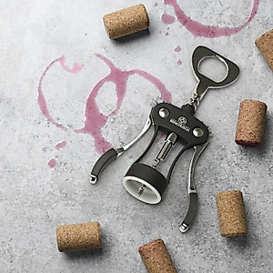 Manual Wine Opener - Multifunctional Zinc Alloy Premium Wing Corkscrew Wine Bottle Opener - Built-In Beer Cap Openers Accessories - Used In Kitchen, Restaurant & Bar (Black)