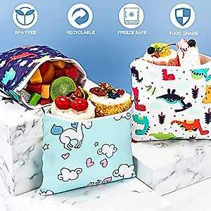 6 Pieces Reusable Snack Bags for Kids Sandwich Bags Snack Pouch Zipper Cartoon Washable Lunch Bags for Food Storage, 7 x 7 Inch, 6 Styles (Cute Style)