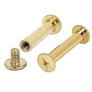 INCREWAY Phillips Screws, 30 Sets 5mm X 25mm Copper Plated Chicago Binding Screws Round Cross Head Stud Screw Posts Nail Docking Rivet Chicago Button, Brass Tone