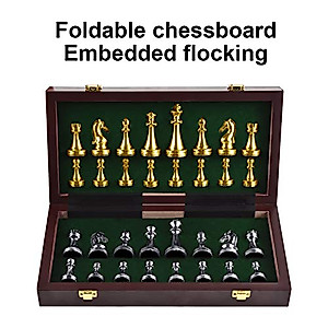 Agirlgle Metal Chess Set for Adults and Kids – Deluxe Chess Board with Chess Pieces – Travel Wooden Chess Set with Metal Pieces – Folding Chessboard – Ideal for Beginners and Professional Players