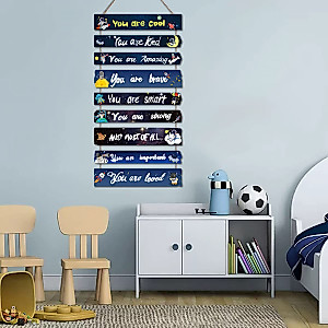 Outer Space Room Decor for Teen Boys Aesthetic, Cool Bedroom Wall Decor for Baby Boy, Navy Blue Kids Wall Art Signs, Fun Stuff Black Decorations for Nursery Bed Room Dorm Classroom Bathroom