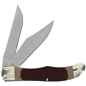 Old Timer 25OT Folding Hunter 9.3in Traditional Folding Pocket Knife with 2 High Carbon SS Blades, Ergonomic Sawcut Handle, and Leather Belt Sheath for EDC, Hunting, Camping, Whittling, and Outdoors