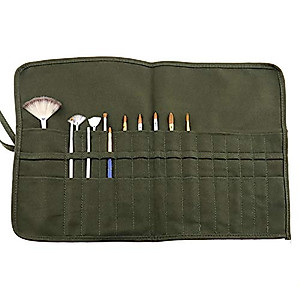 Creative-Idea Paint Brush Artist Canvas Roll Pouch Holder 30 Slots Storage Acrylic Oil Watercolor Gouache Army Green