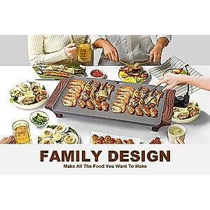 Electric Grill - MOKIKA Extra Large Cooking Surface Electric Griddle, Healthy-Eco Non-Stick Coating Indoor Grill Griddle, 5-Level Adjustable Temperature Control Griddle Grill, Cool-Touch Handles Grey