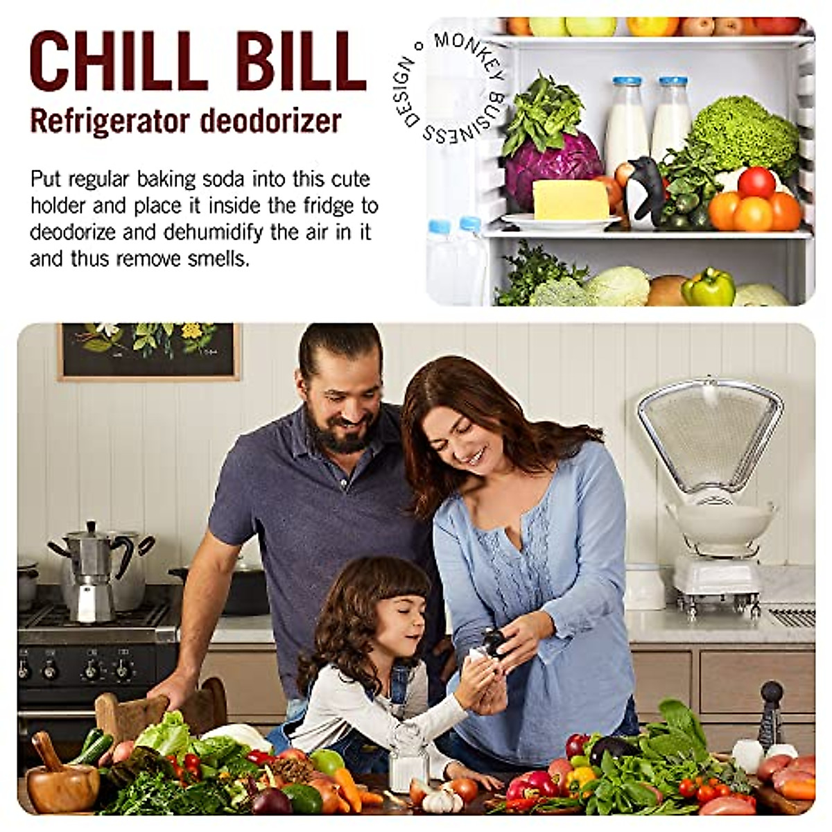 Chill Bill Refrigerator Deodorizer | Cute Fridge Deodorizer Odor Eliminator + Farfalloni-Shaped Pot Holders for Kitchen Cookware | Silicone Oven Mitts | Fun Kitchen Gadgets by Monkey Business