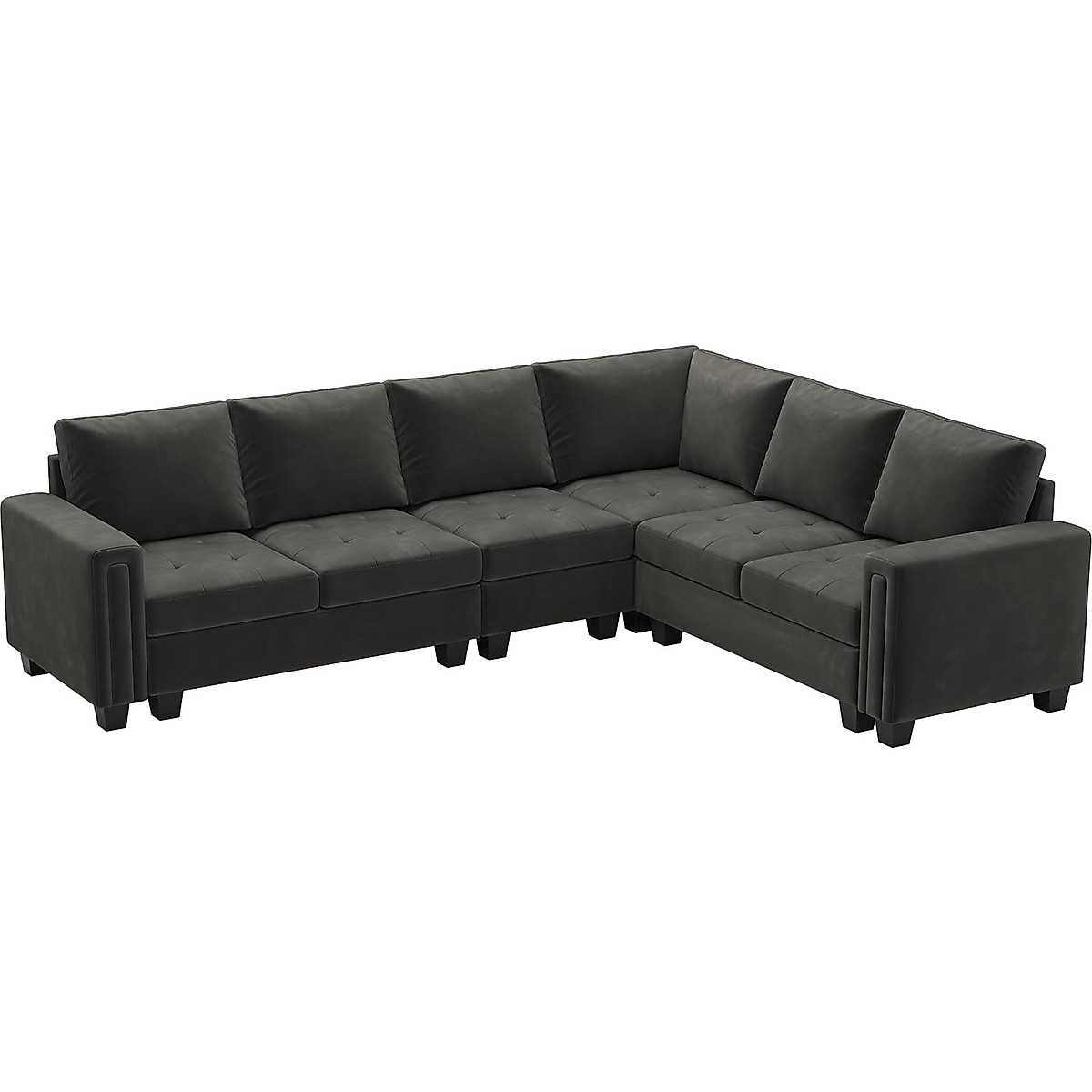 Belffin Grey Velvet L-Shape Sectional Sofa with Reversible Chaise, 107.8'L x 84.2'W x 35.8'H, Modular, Modern, Sofa Couch for Living Room, 5 Seater, Easy Assembly