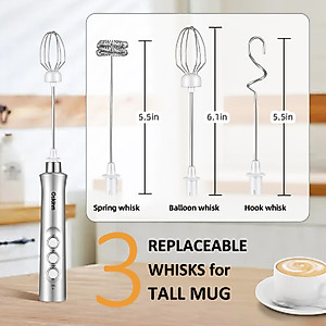 Oskinm Milk Frother Handheld with 3 Stainless Steel Whisks, USB Rechargeable Electric Foam Maker, Drink Mixer with 3 Speeds for Coffee, Bulletproof Coffee, Latte, Matcha