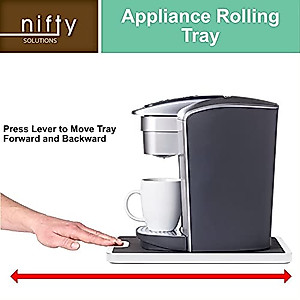 Nifty Small & Medium Appliance Rolling Tray - White, Home Kitchen Counter Organizer, Integrated Rolling System, Non-Slip Pad Top for Coffee Maker, Stand Mixer, Blender, Toaster