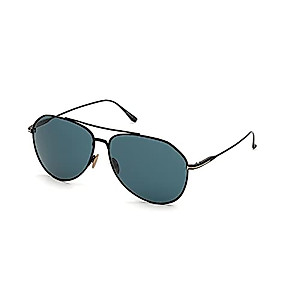 Sunglasses Tom Ford FT 0747 Cyrus 01V Shiny Black Titanium/Blue-green Lenses