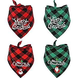 Christmas Dog Plaid Bandana Triangle Bib Set Scarf Accessories for Pet Dogs Cats