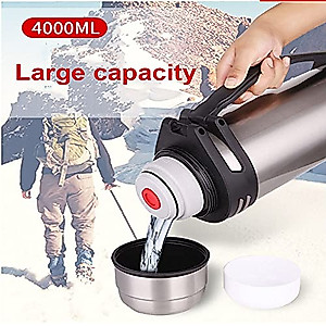 Thermos Cup 1200-4000ML Large Thermos Bottle Vacuum Flasks Stainless Steel Hydro Insulated Water Thermal Cup With Strap 48 Hours Insalation Thermos Coffee Cup (Color : 4000ML, Size : 1 PCS Blue)