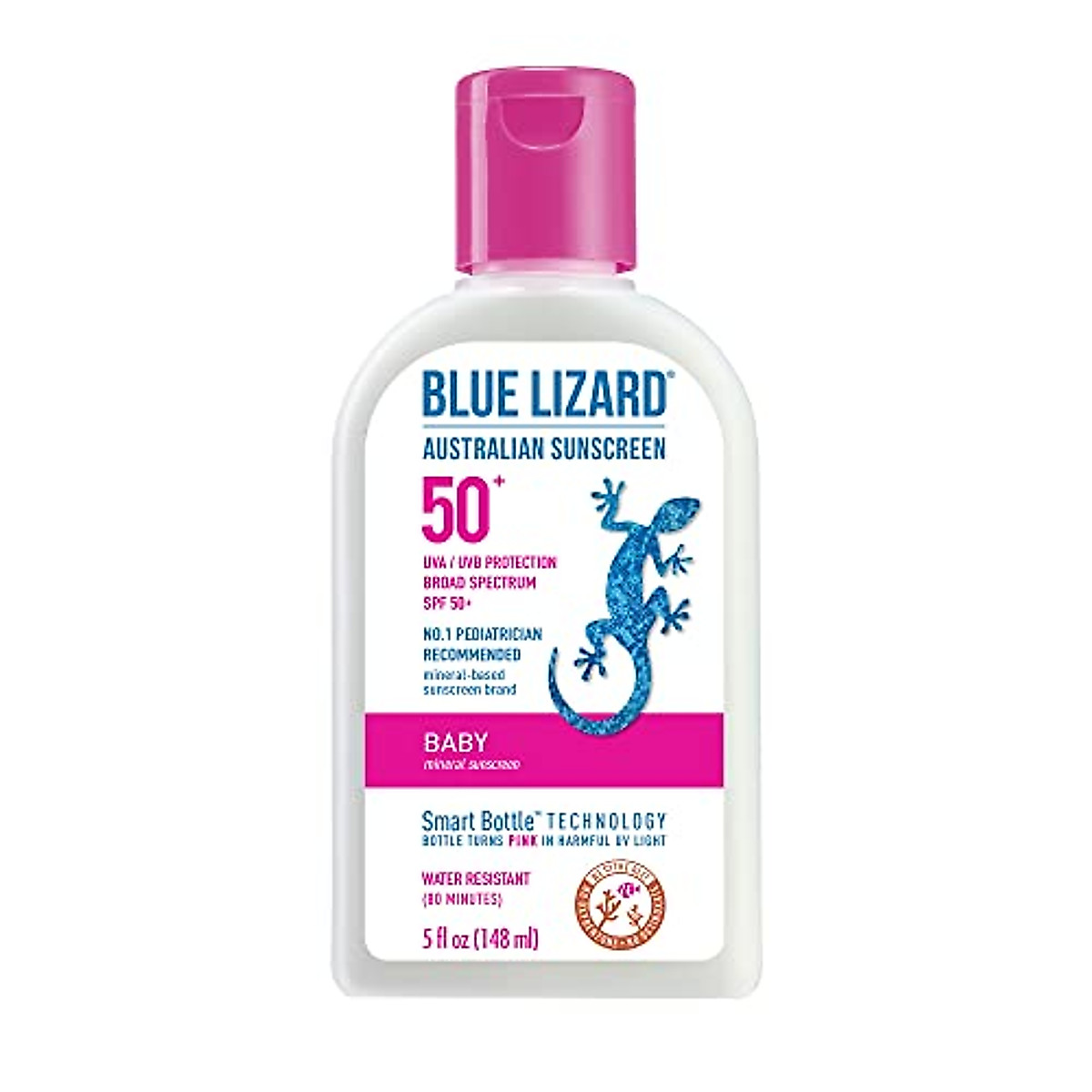Blue Lizard Baby Mineral Sunscreen with Zinc Oxide, Water Resistant, UVA/UVB Protection with Smart Technology - Fragrance Free, Unscented, SPF 50 - 5 Fl Oz - Bottle