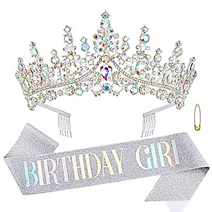 Chanaco Birthday Sash Birthday Crowns for Women Birthday Girl Sash Birthday Girl Crown Silver Birthday Tiara Happy Birthday Decorations for Women Birthday Party Suppliers Gifts