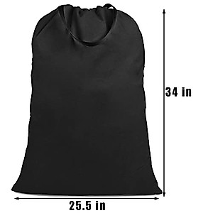 SANFERGE Cotton Canvas Laundry Bag with Handles & Drawstring Straps, Heavy Duty Extra Large Laundry Bags for Laundromat and Household, 25.5x34 Inch, Black