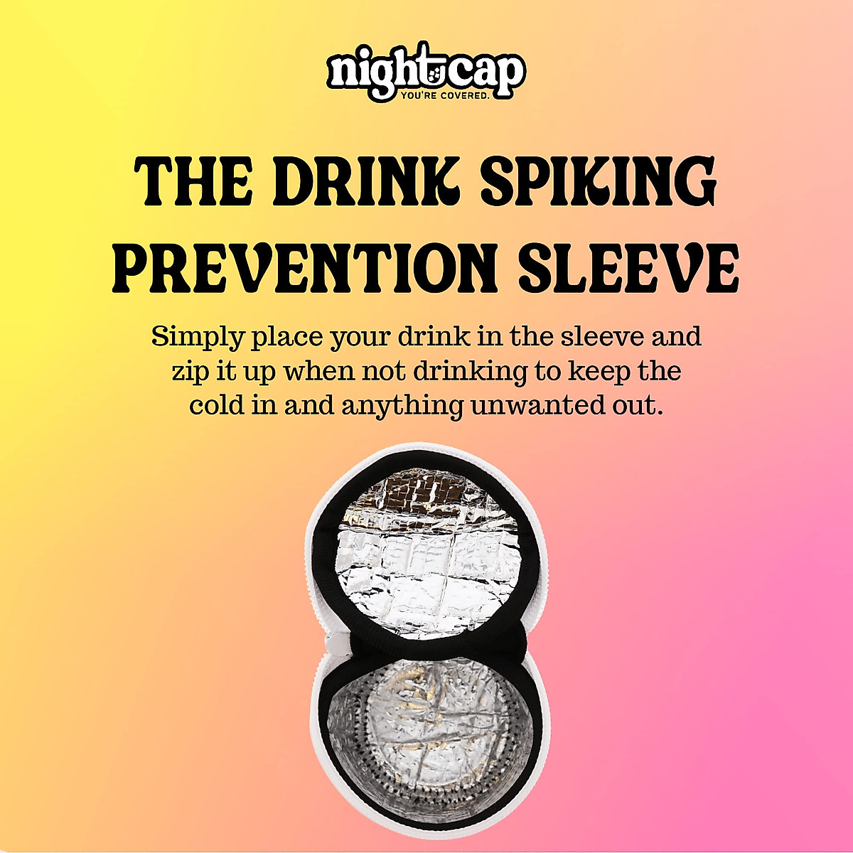 Nightcap Beer Can Cooler with Zippered Cover, Black - The Reusable, Insulated Can Cooler Sleeve Keeps Drinks Cold and Unwanted Particles Out - Easy to Hold Can Coozie Fits Most 12 oz Can Beverages