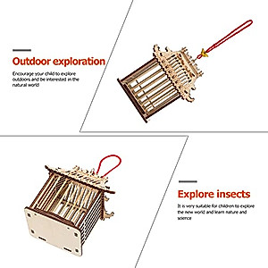 Balacoo Wooden Insect House Grasshopper Cage Bug Habitat Box Insect Critter Cages Garden Hanging Insert Cage for Grasshopper Crickets Insect Light Brown 1