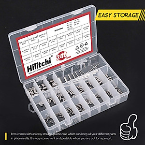 Hilitchi 240Pcs 19Sizes SAE Stainless Hex Allen Head Socket Set Screws Grub Screw Bolts Assortment Kit Internal Hex Drive Cup-Point Screws with 7 Hex Wrenches