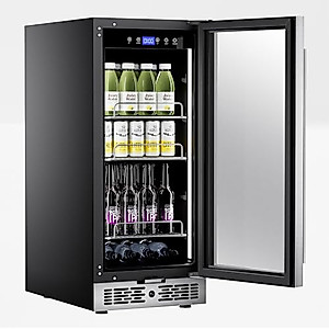 kanabella 15" 100 can Commercial Grade Built-in Indoor Outdoor Beverage Fridge with Glass Door Under Counter or Freestanding Beverage Fridge with Large Capacity