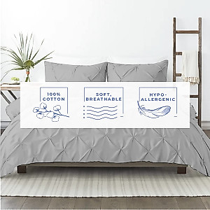 Kotton Culture 600 Thread Count Pinch Pleated 5 Piece Duvet Cover Set 100% Egyptian Cotton Breathable All Season Comforter Cover with Zipper Closure & Corner Ties (Silver, Oversized King)