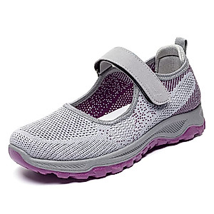 Lightweight Breathable Women's Mary Jane Flats - Summer Cutout Design Mesh Walking Shoes for Casual Comfortable Sneakers (Grey, adult, women, numeric_5_point_5, numeric, us_footwear_size_system, medium)