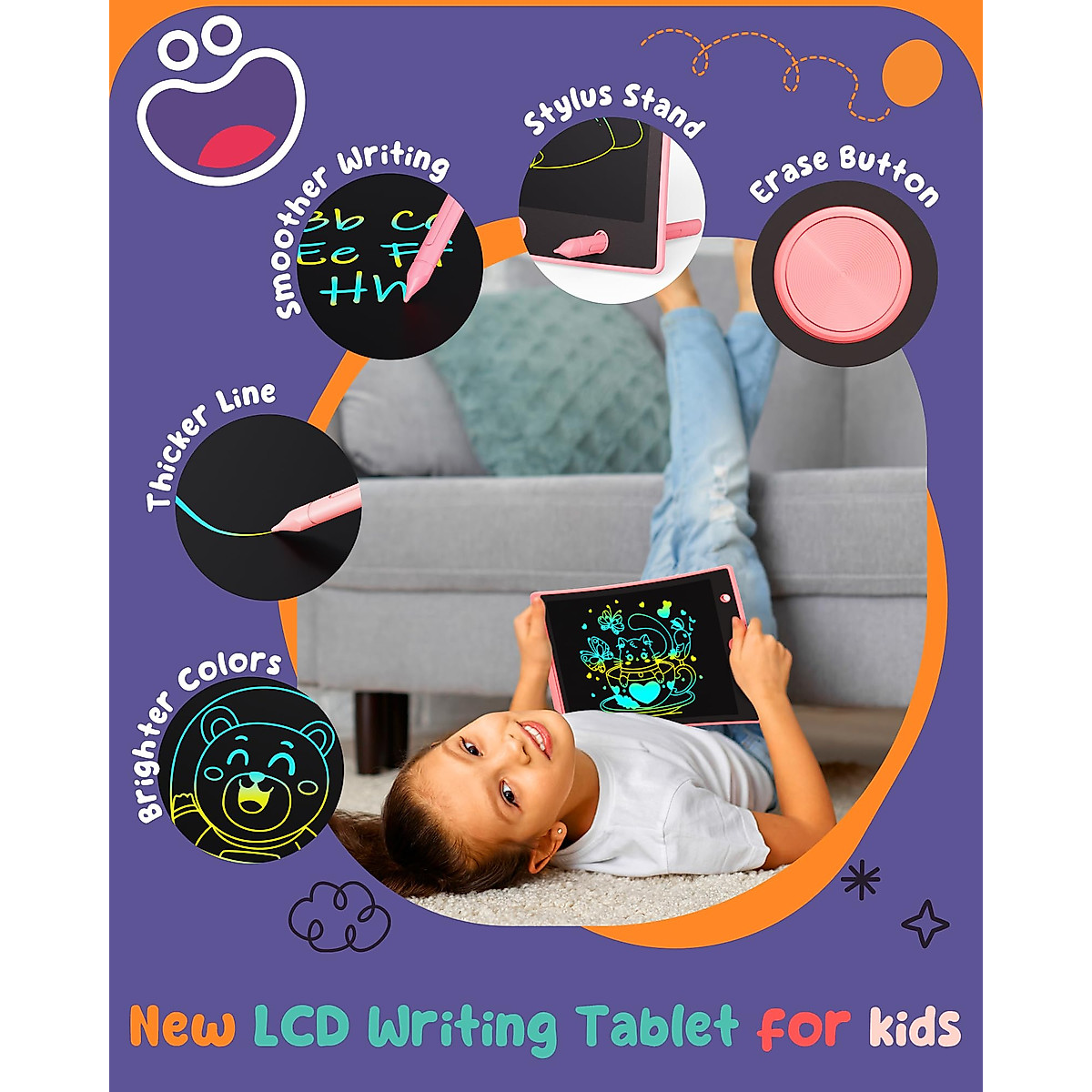 ORSEN Colorful 8.5 Inch LCD Writing Tablet for Kids, Electronic Sketch Drawing Pad Doodle Board, Toddler Travel Learning Educational Toys Activity Games Birthday Gifts for 3 4 5 6 7 8 Year Old Girls