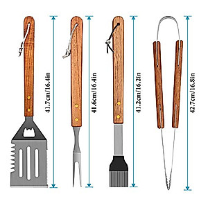IMAGE Wooded BBQ Accessories Grilling Tools,Stainless Steel BBQ Tools Grill Tools Set for Cooking, Backyard Barbecue & Outdoor Camping Gift for Man Dad Women Barbecue Enthusiasts Set of 4
