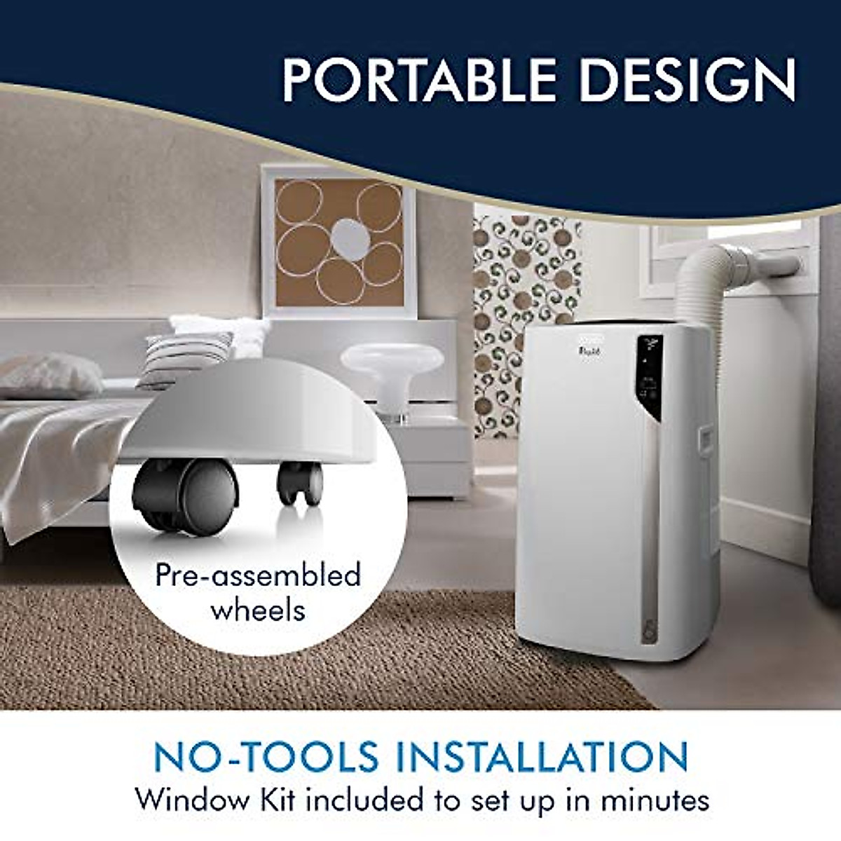 DeLonghi Portable Air Conditioner 12,500 BTU,cool extra large rooms up to 550 sq ft,wifi with alexa,energy saving,heat,quiet,remote,AC Unit,dehumidifier,fan,programmable,window venting kit,EL376HRGFK