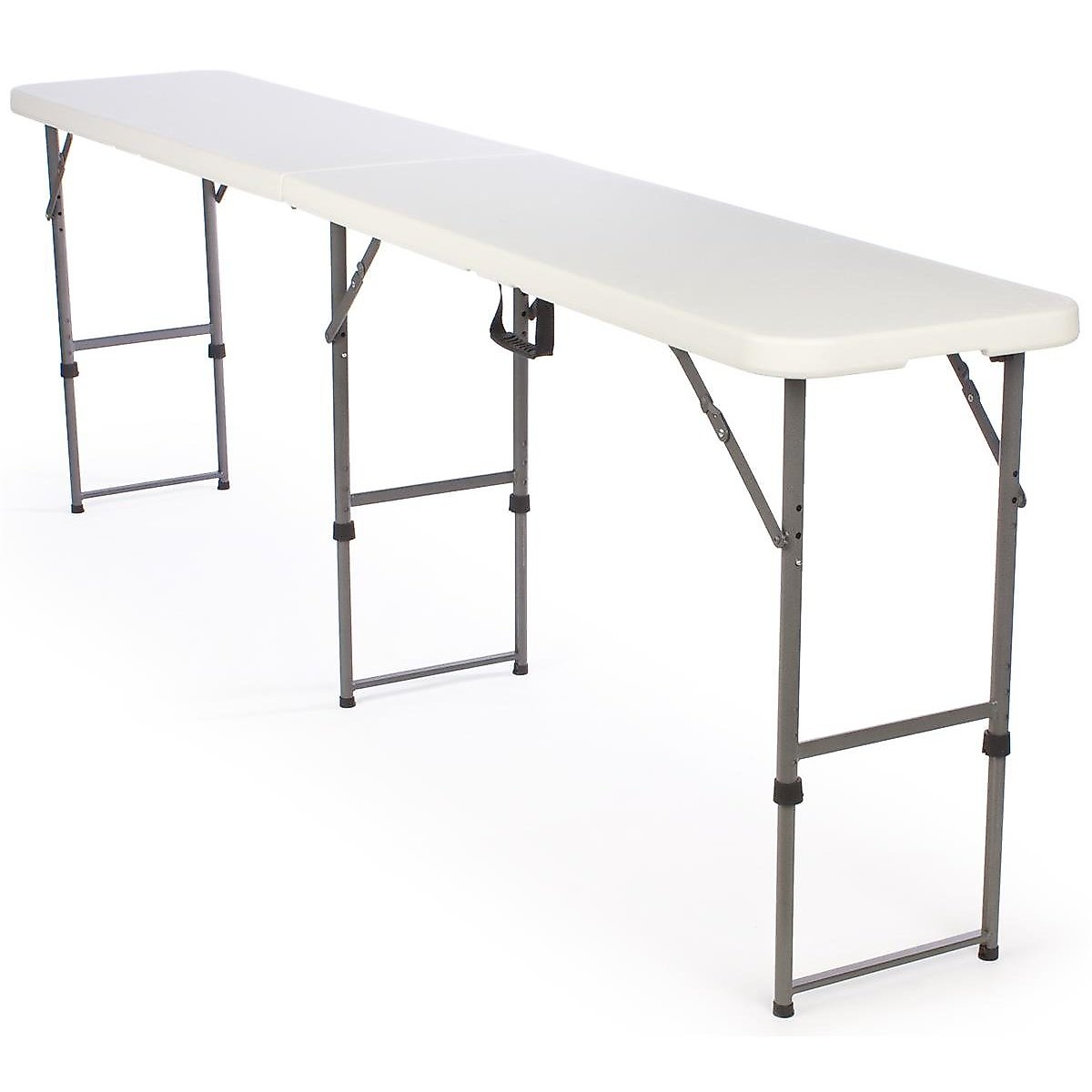 Displays2go Adjustable-Height Folding Tables are Portable and Can Be Adjusted to 3 Separate Heights