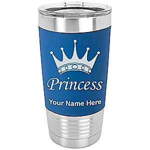 LaserGram 20oz Vacuum Insulated Tumbler Mug, Princess Crown, Personalized Engraving Included (Silicone Grip, Dark Blue)