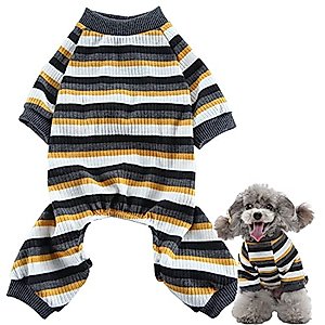 Loyalfurry Dog Pajamas for Small Dogs Pjs Clothes Soft Striped Sleeper Outfit for Pet Doggie Cat Christmas Holiday Wear (Medium, Gray)
