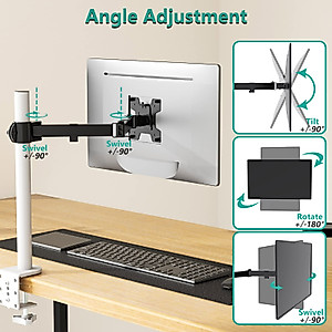 WALI Single Monitor Arm, Fully Adjustable Pole Mount Bracket for WALI Monitor Mounting System (001ARM), Black