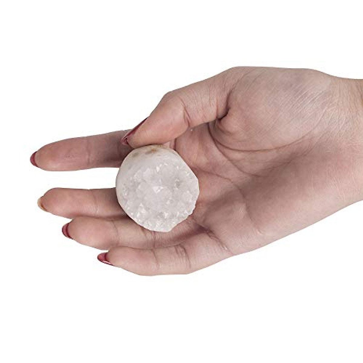 AMOYSTONE 2pcs Natural White Crystal Geode Knobs Unique Stone Handle Pulls Thread Brass Small for Door Drawer, Bedroom Cabinet