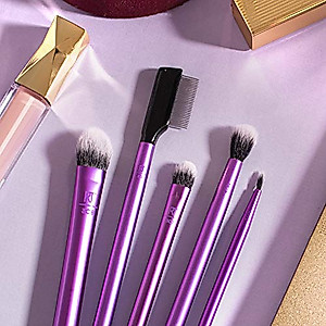 Real Techniques Cruelty Free Enhanced Eye Set, Eyeshadow and Brow Brushes, Purple, 6 Piece Makeup Brush Kit
