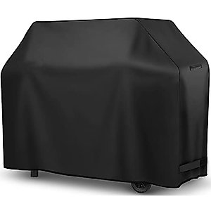 LyriFine 58inch Grill Cover, 600D Polyester Waterproof Heavy Duty Barbecue Gas Grill Cover, Special Fade & Weather Resistant, Outdoor BBQ Cover Fits Weber Char-Broil Nexgrill Brinkmann Grills, Black