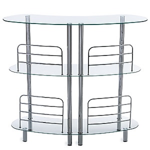 Mango Steam Bar Table for Home - Contemporary Modern Home Bar Unit, Liquor Bar with 2-Tier Storage Shelves, Durable Liquor Bar for Parties & Gatherings, 47" L x 13.6" D x 41" H - Clear