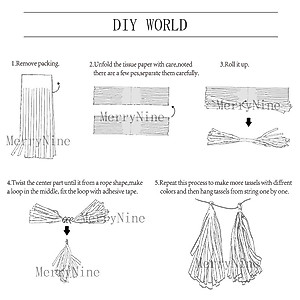 MerryNine Tissue Tassels Garlands, 40PCS Tassels, 19.5 ft Long Tassels, for Halloween, Mother's Day,Wedding, Baby Shower, Event & Party Supplies Decoration (Gold/Silver/Black/White Set)