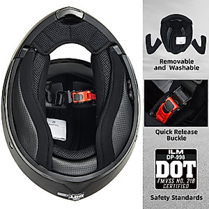 ILM Motorcycle Helmets for Adults Dual Visor Enlarged Air Vents Modular Full Face Cascos para Motos Men Women DOT Model DP998(Gloss Black, Medium)