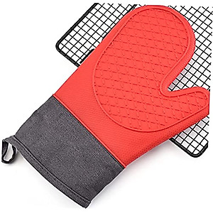 3 Pcs Silicone Oven Gloves Silicone Pot Holders Mittens Kids Silicone Mitts Baking Mittens Grill Mitt Barbecue Mitten Red Handle Oven Glove