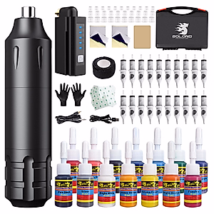 Wireless Tattoo Gun,Solong Rotary Wireless Tattoo Machine with 20Pcs Tattoo Cartridge Needles 1500mAH Tattoo Gun Wireless for Tattoo Artists and Tattoo Beginners with Portable Carry Case