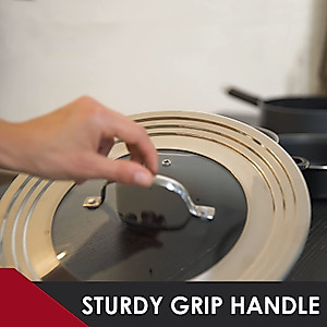 KEISSCO Stainless Steel Universal Lid for Pots, Pans and Skillets - Fits 7" to 12" Pot and Pans - Tempered Glass with Stainless Steel Rim Replacement Frying Pan Cover and Cast Iron Skillet Lid