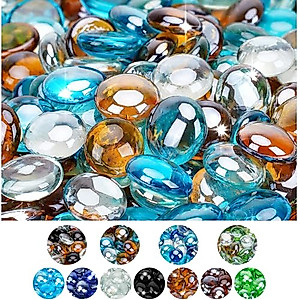 Mr. Fireglass 10 Pound Blended Fire Glass Beads, 1/2" High Luster Mixed Colored Fire Glass Drops for Fireplace Fire Pit & Lanscaping, Caribbean Blue, Crystal Ice, Caramel
