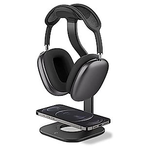 Spigen S380 (MagFit) Designed for Airpods Max Stand/MagSafe Charger [Charger Not Included] - Premium Aluminum Dual Headphone Stand Compatible with iPhone 14/13/12 Models - Space Gray