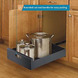 Sanbege Pull Out Cabinet Organizer Self Adhesive, Heavy Duty Metal Sliding Drawer, 16.9" D x 11.8" W x 3.7" H Slide Out Pantry Shelf for Kitchen, Bathroom, Bedroom, Living Room, Garage, Office (Black)