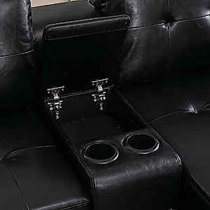 88.98" PU Leather Modular Sectional Sofa with Storage & Cup Holder, Convertible L Shaped Sofa Couch with Chaise, Modern Tufted Convertible Sleeper Sofa Set for Living Room,Black
