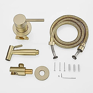 MINJING Hand Held Toilet Bidet Sprayer, Hot and Cold Brushed Gold Stainless Steel Bidet Jet Douche Kit, Toilet Washer Cleaning Shattaf Shower Faucet,Black