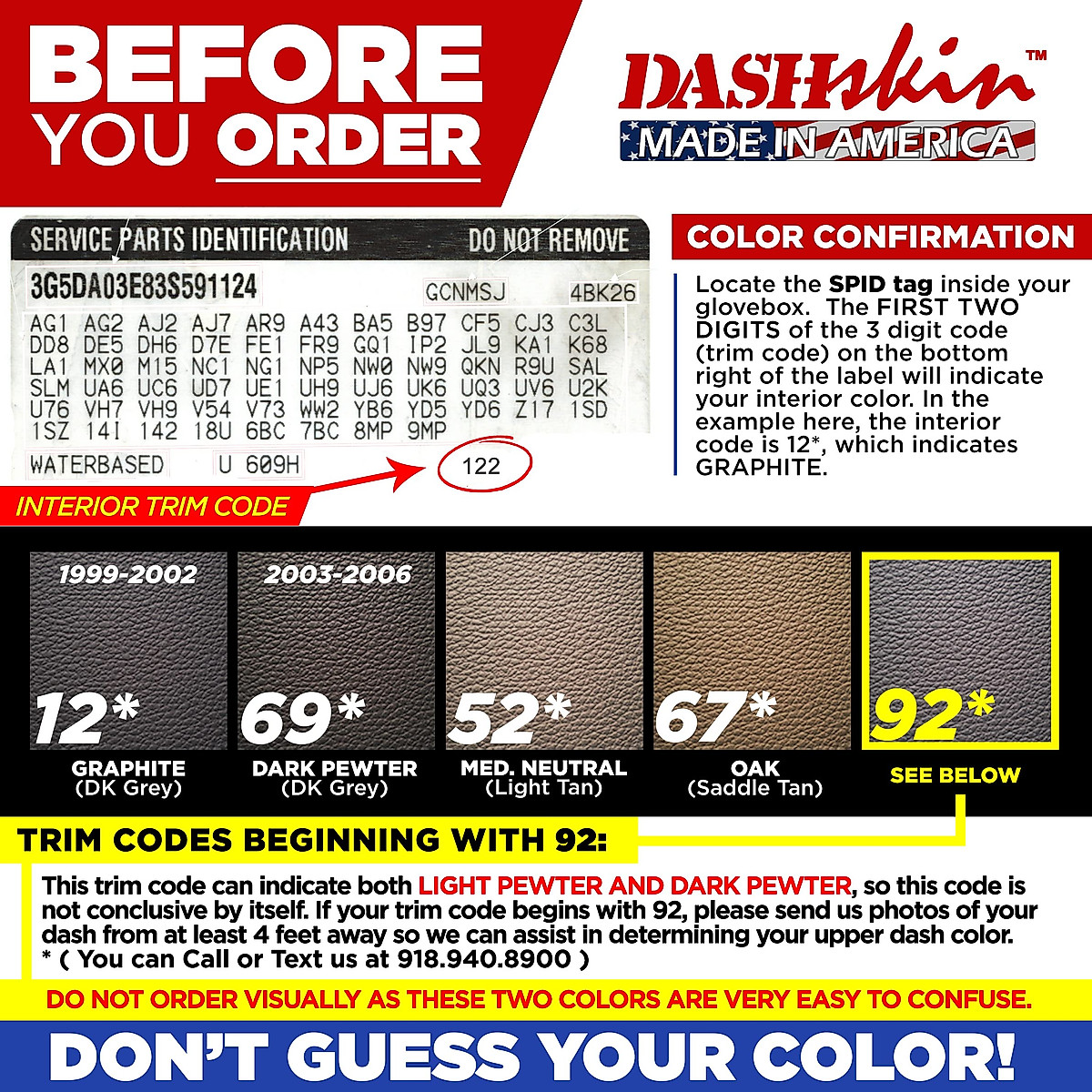 DashSkin USA Glue-on Molded Dash Cover Compatible with 00-06 GM SUVs (exc Escalade & Z71) and 99-06 Pickups in Dark Pewter (Dark Grey) - Easy Cracked Dashboard Fix - Made in America